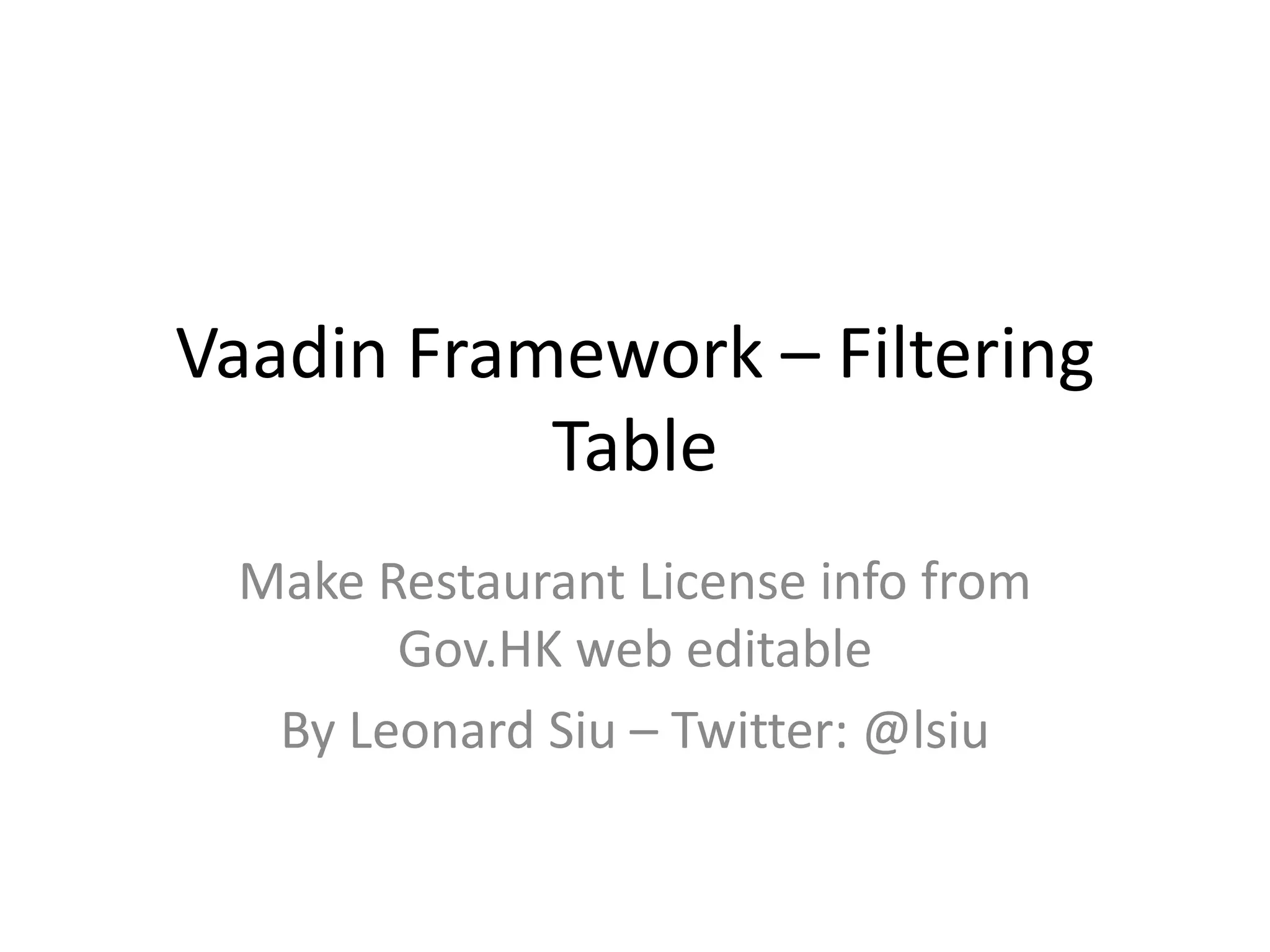 Vaadin Filtering Table Example Ppt
