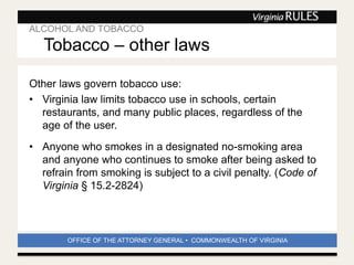 VIRGINIA LAWS ALCOHOL AND TOBACCO FOR STUDENTS | PPTX