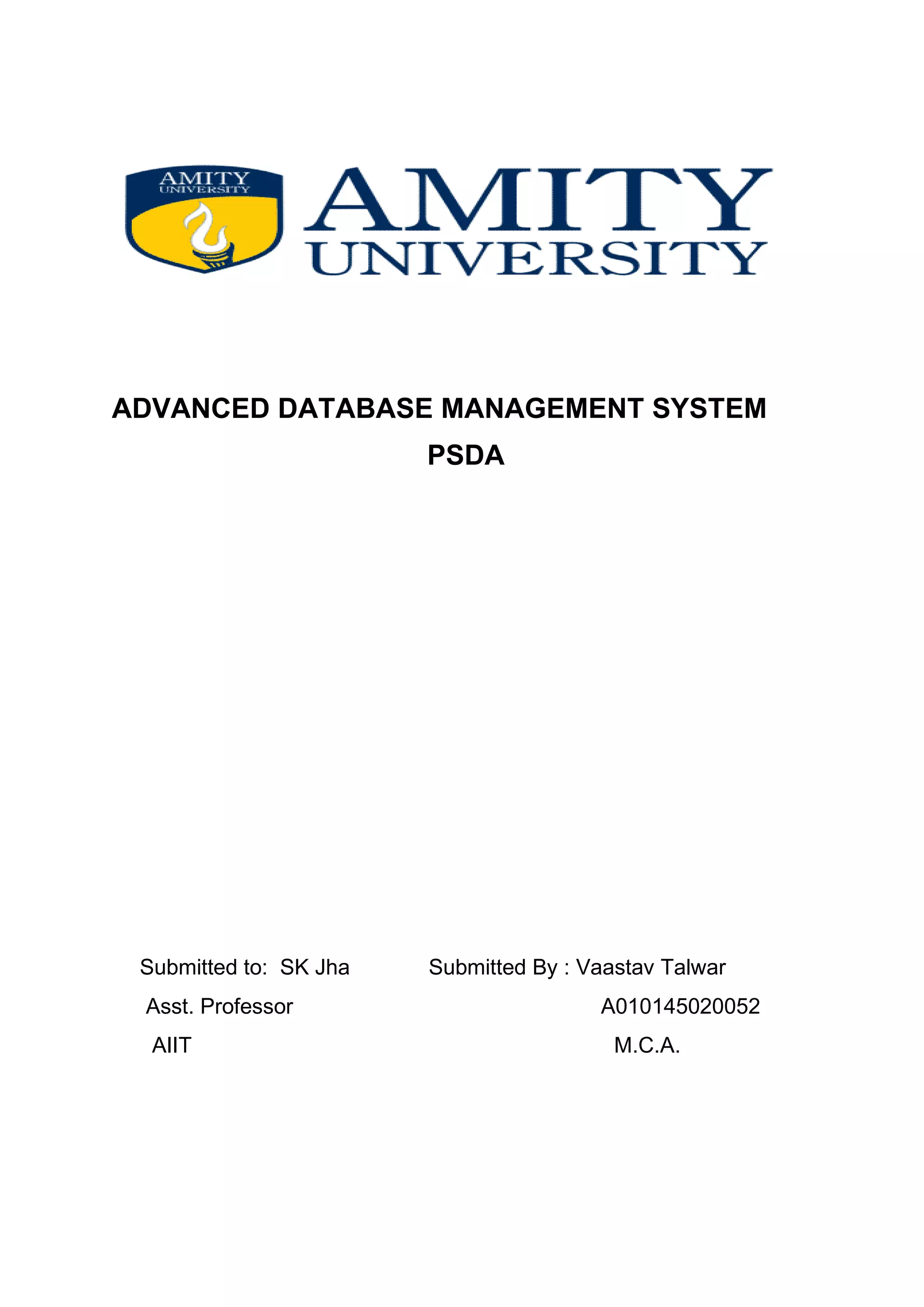 Vaastav talwar a010145020052 adbms psda vaastav talwar | PDF | Databases | Computer Software and ...