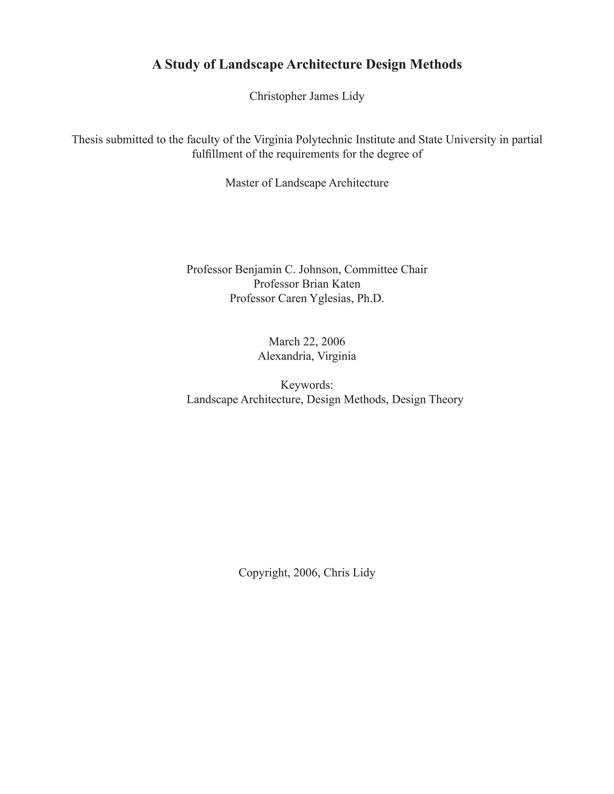 VA: A Study of Landscape Architecture Design Methods - Virginia Polytechnic Institute | PDF