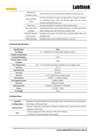 Gas (O2, CO2, N2) transmission rate tester | PDF