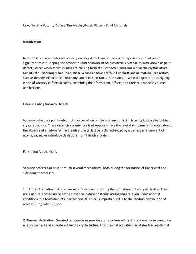Vacancy defect | PDF