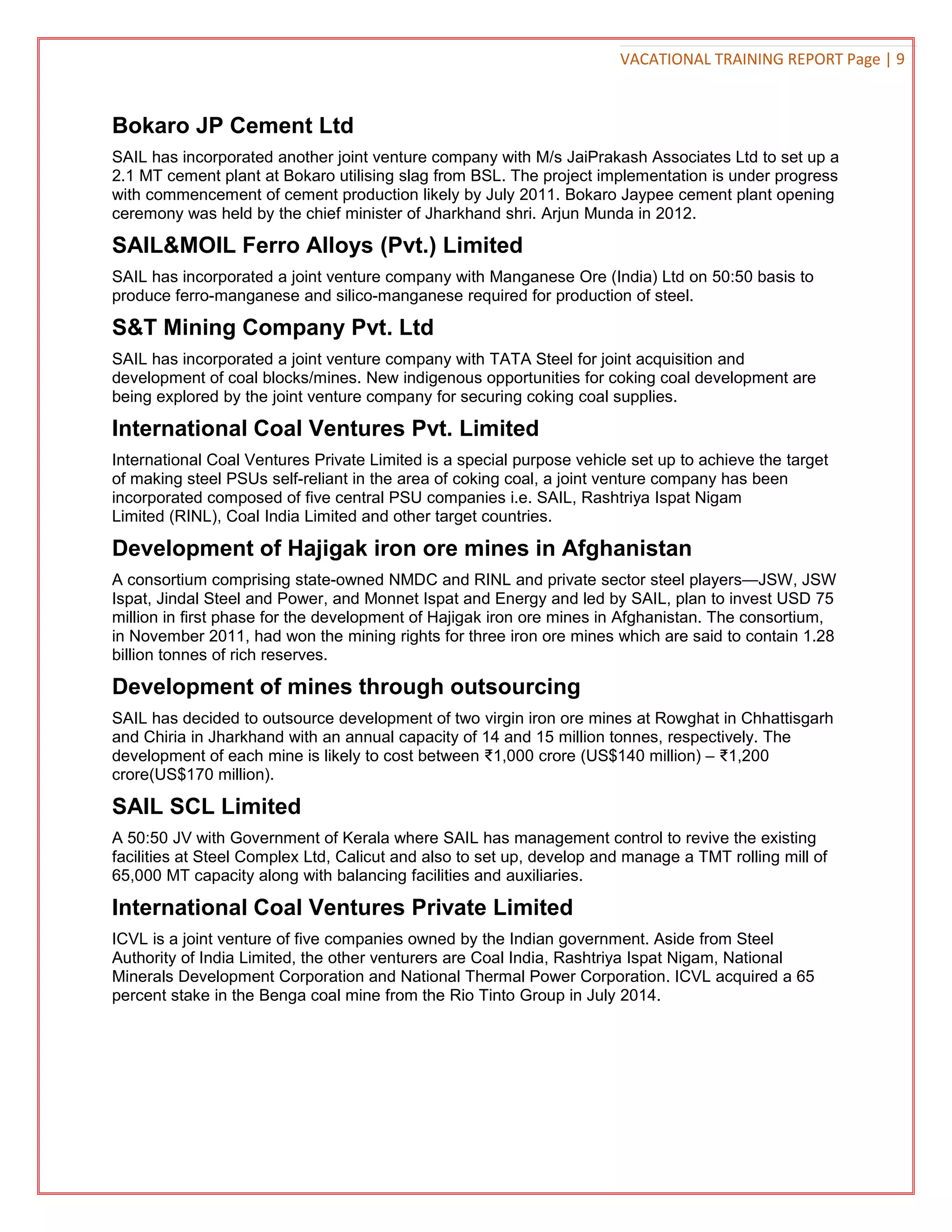 Summer Vacational Training Report on Bokaro Steel Plant. | PDF