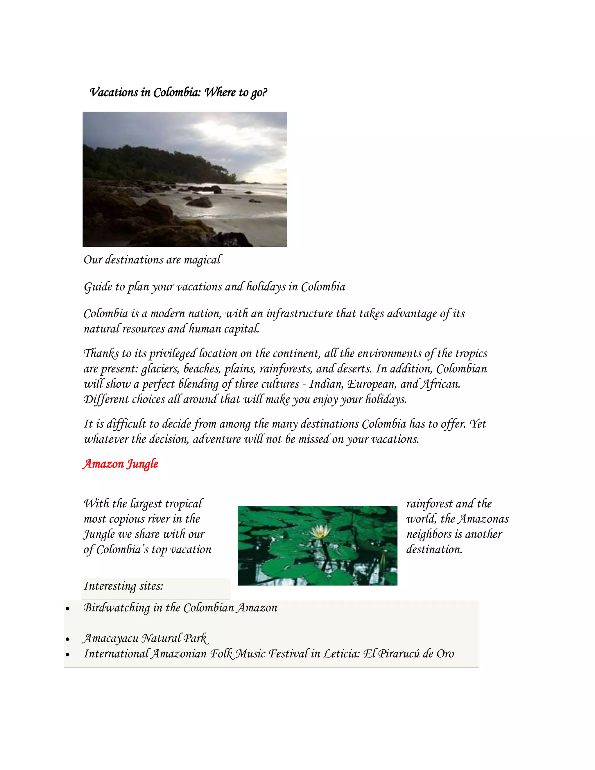 Vacations in colombia | DOCX