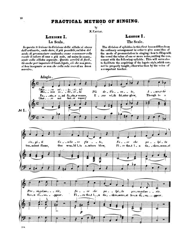 Vaccai, n. a practical method of italian singing