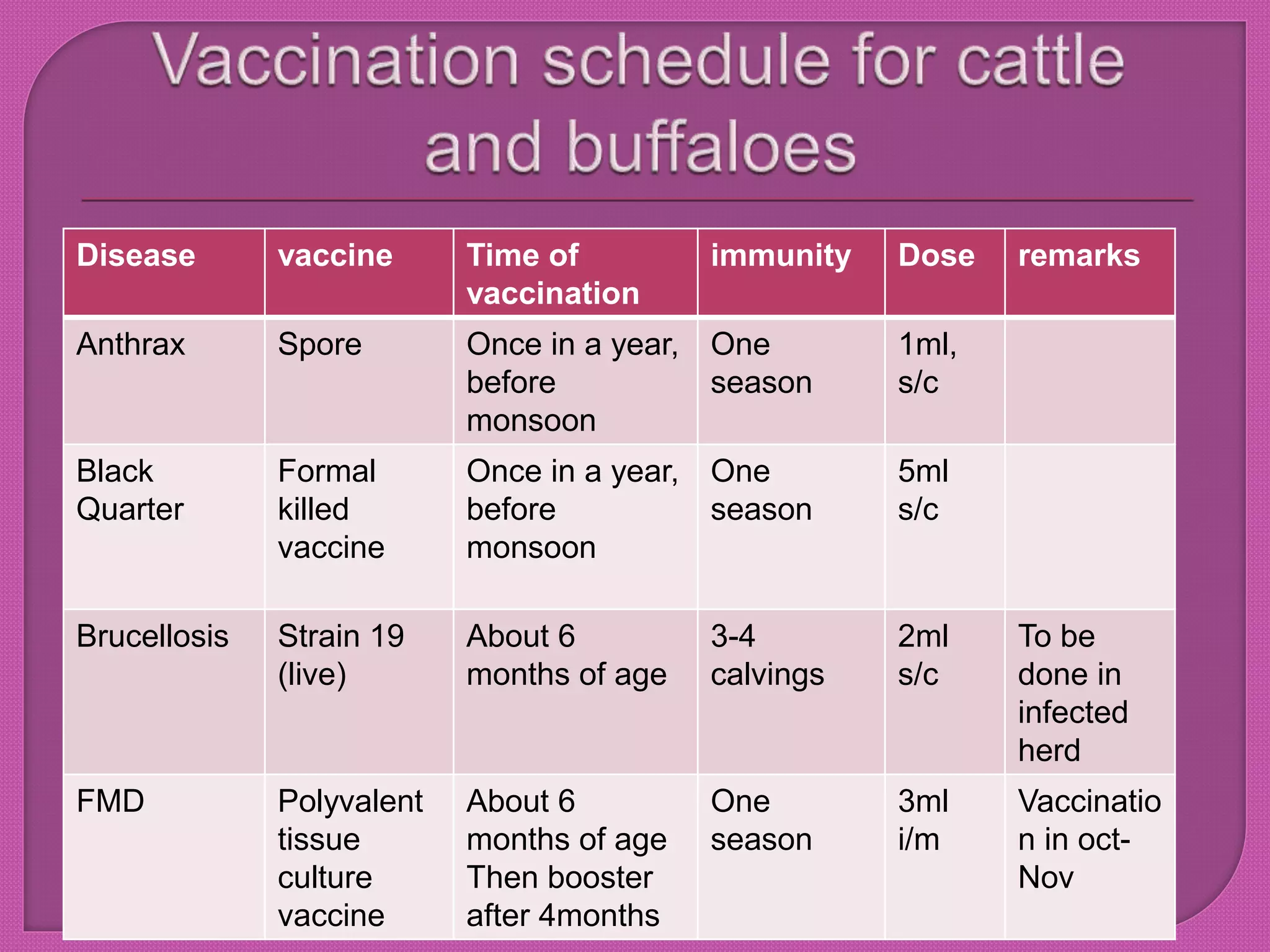 Vaccination schedule of animals and poultry | PPTX
