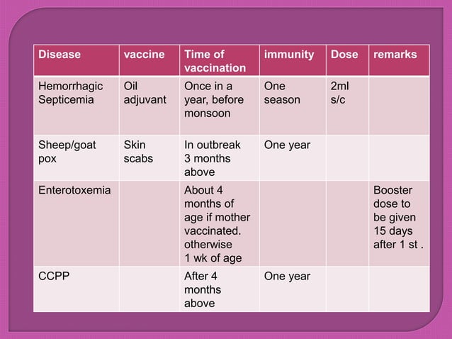Vaccination schedule of animals and poultry | PPTX | Infectious ...
