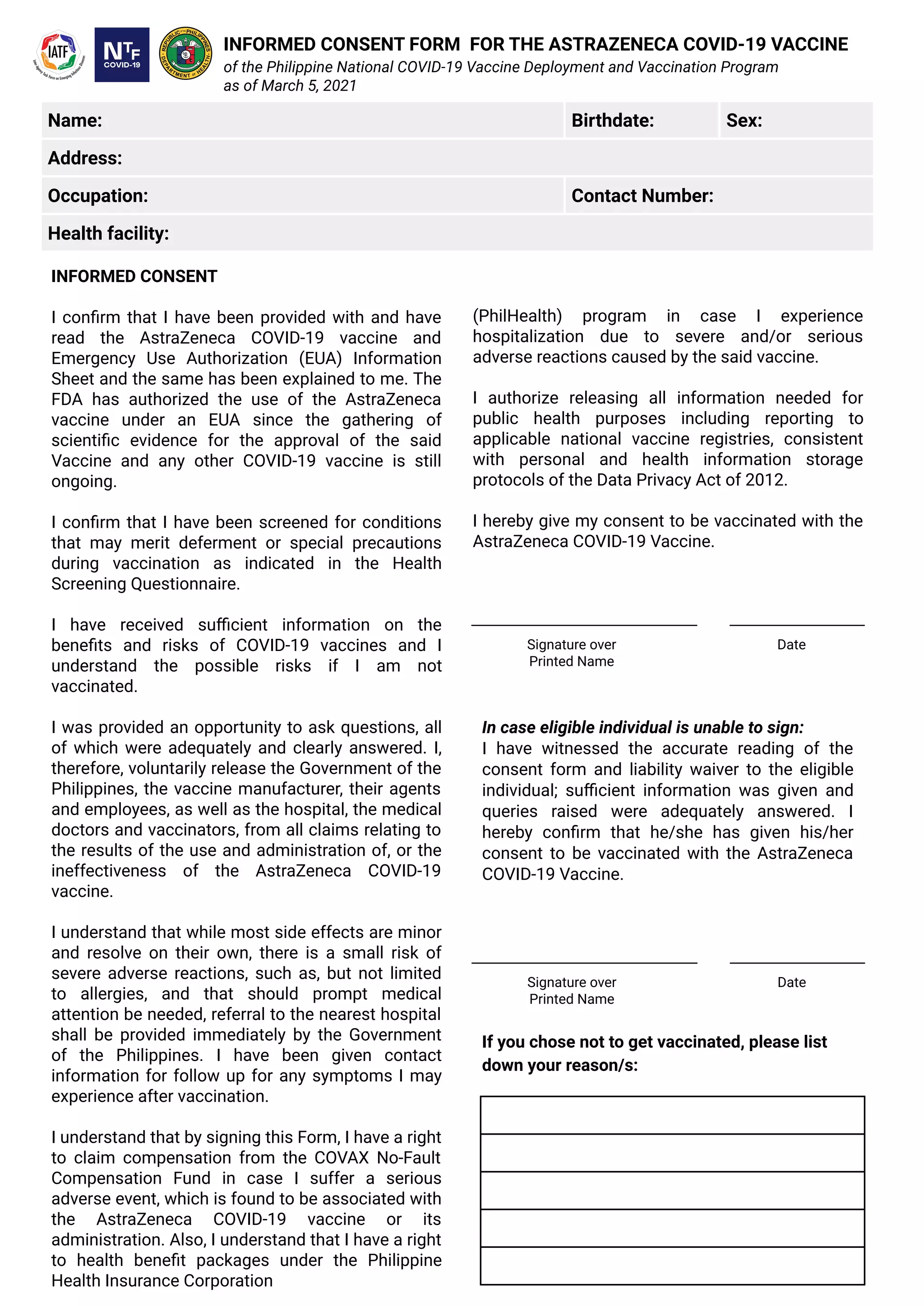 Vaccine form aztrazeneca | PDF