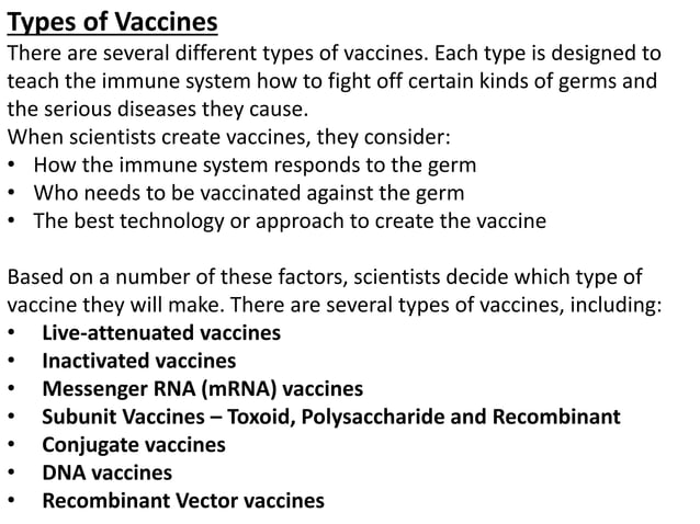 Vaccines and Type of Vaccines | PPTX | Infectious Diseases | Diseases ...