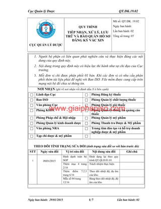 QT.ĐK.19.02 - Quy trình tiếp nhận lưu trữ và bảo quản hồ sơ đăng ký vắc xin. | PDF