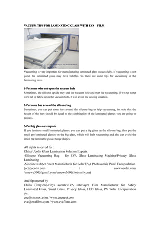Vacuum bagtips for laminating glass with eva interlayer film | PDF