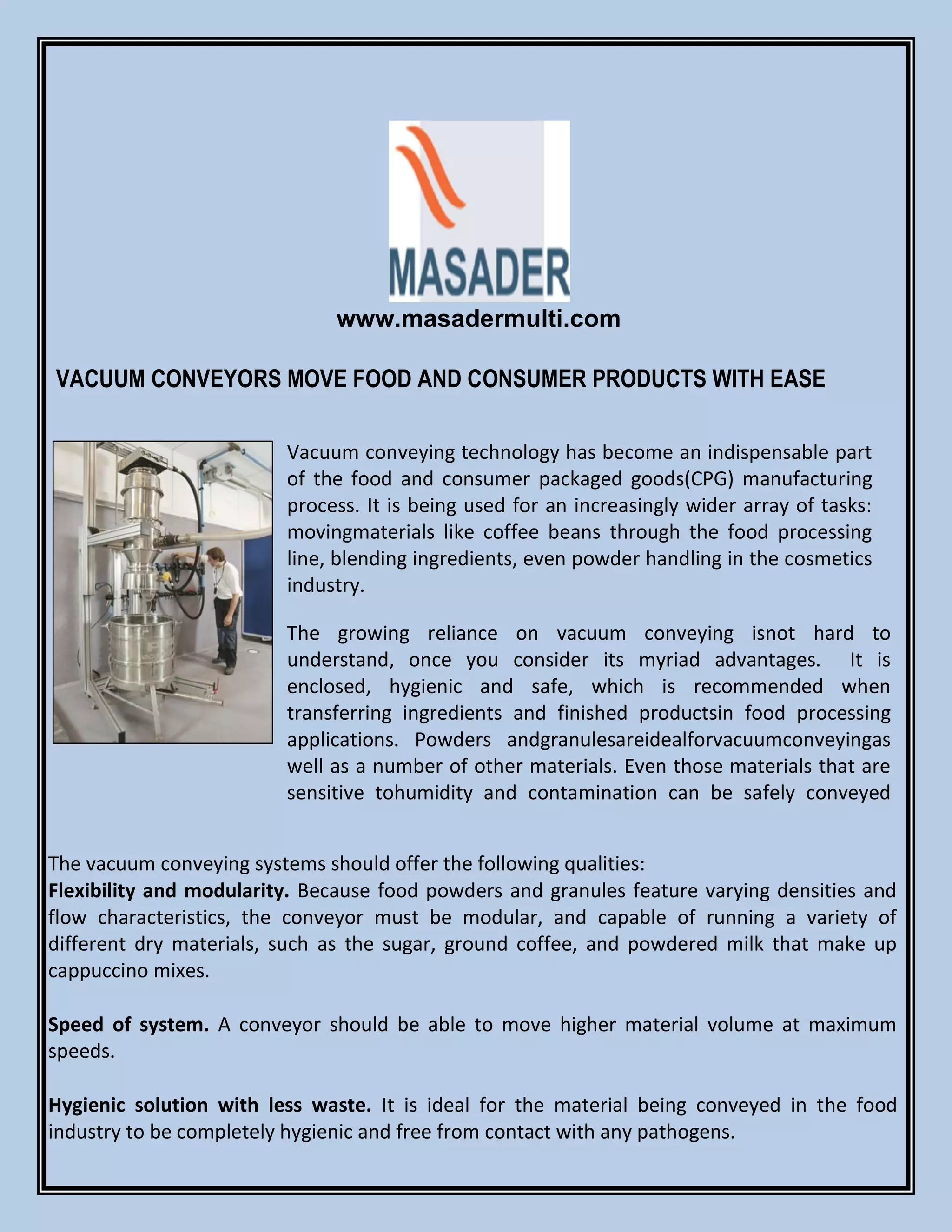 VACUUM CONVEYORS MOVE FOOD AND CONSUMER PRODUCTS WITH EASE | PDF