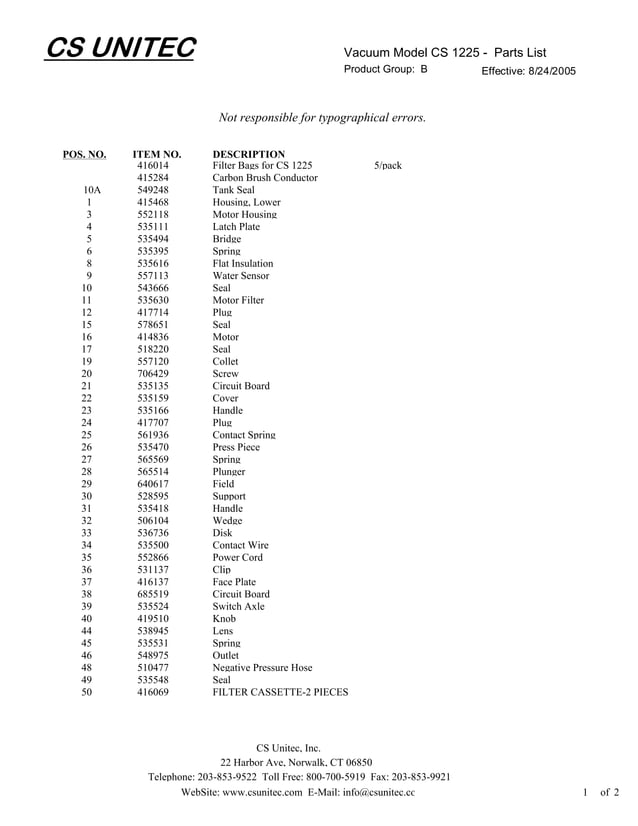 Industrial Vacuum: CS 1500 | PDF