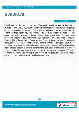 Europack Machines (India) Pvt. Ltd., Mumbai, Vial Trays | PDF
