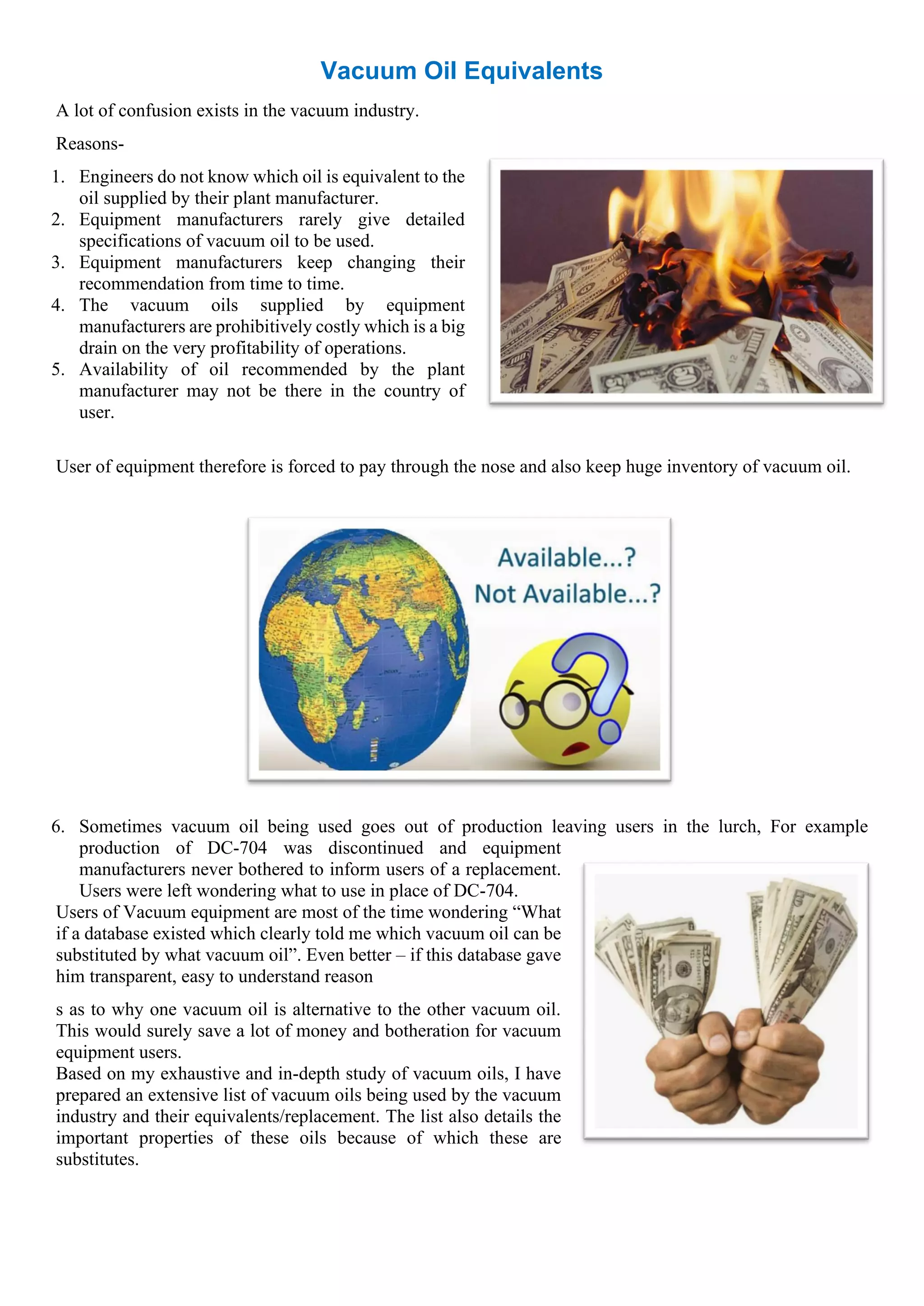 Vacuum oil equivalents | PDF