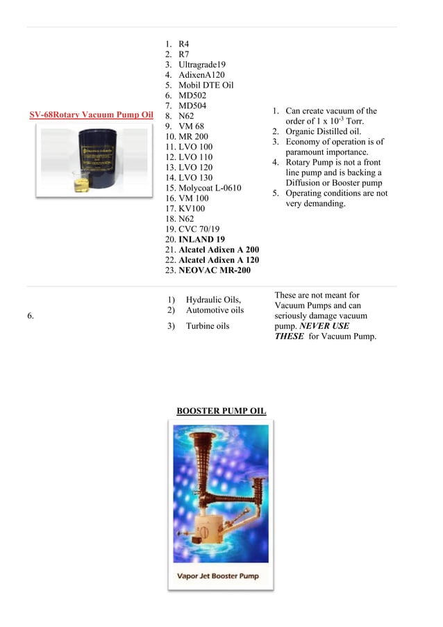 Vacuum oil equivalents | PDF | Physics | Science