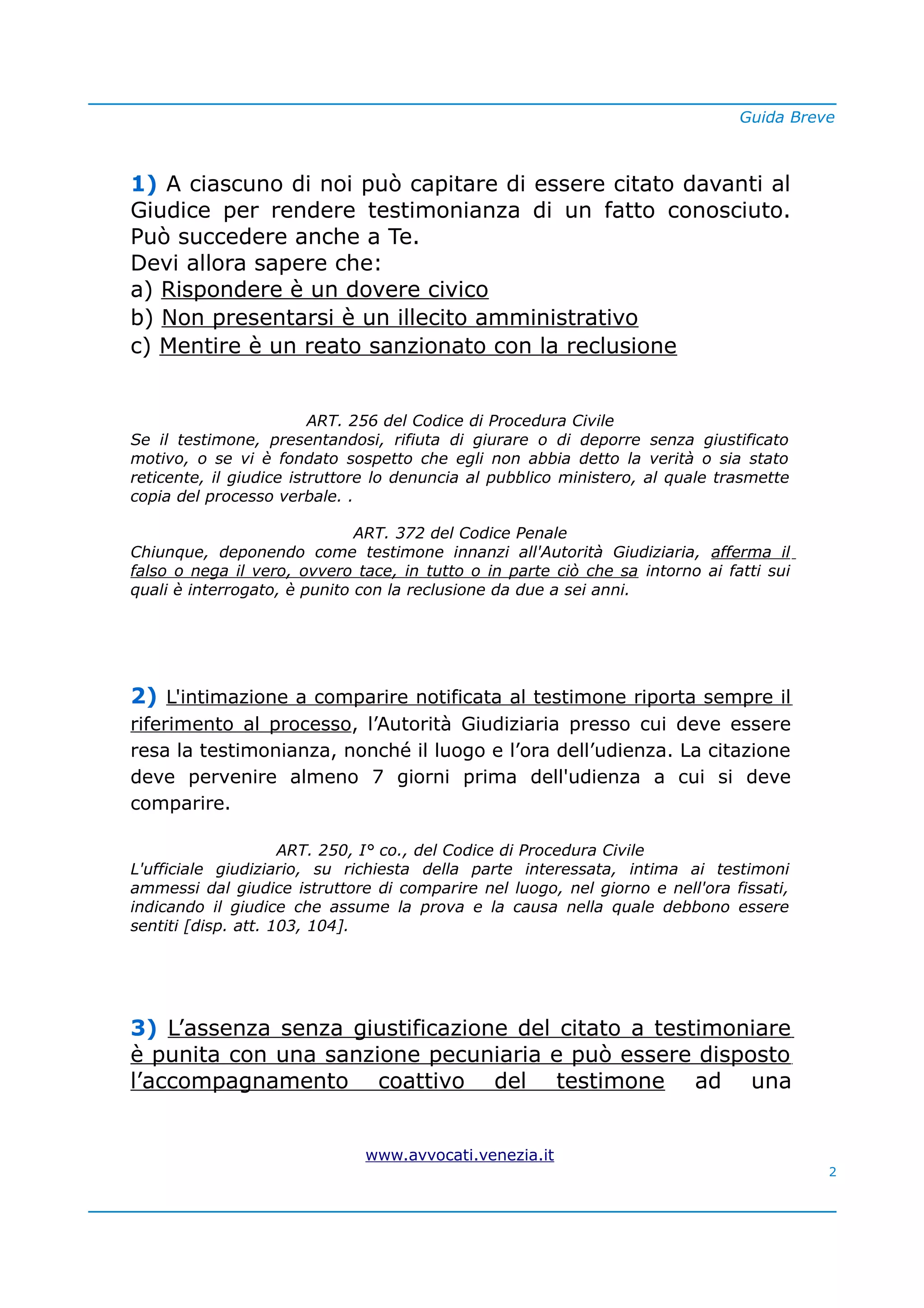 Vademecum per il Testimone nel processo civile | PDF