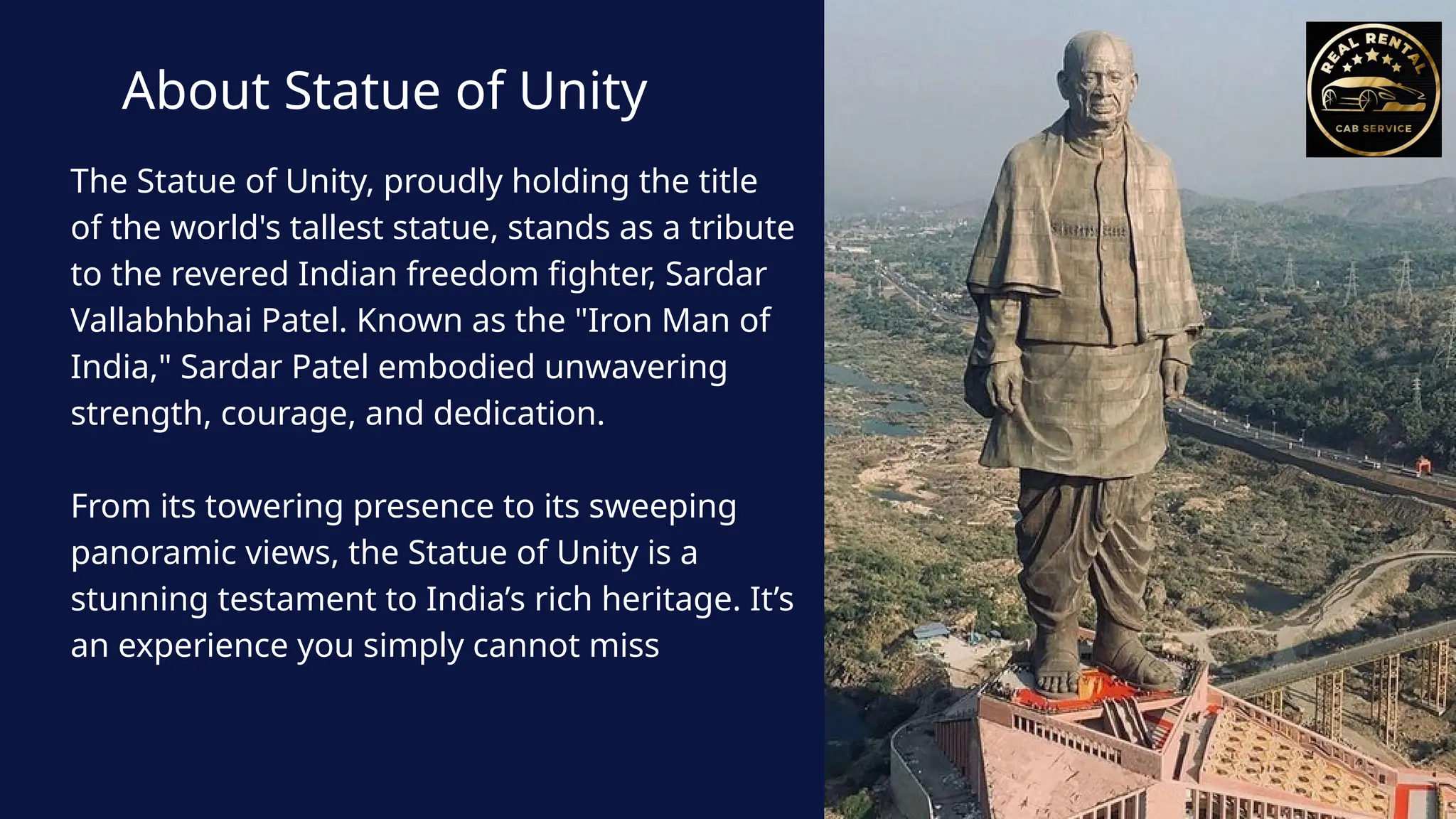 Book your Cab from Vadodara to Statue of Unity | PPTX