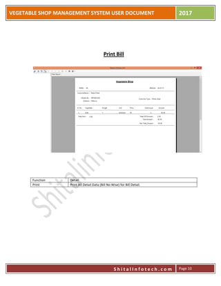 Vagetable shop bill printing software user manual by shital infotech | PDF
