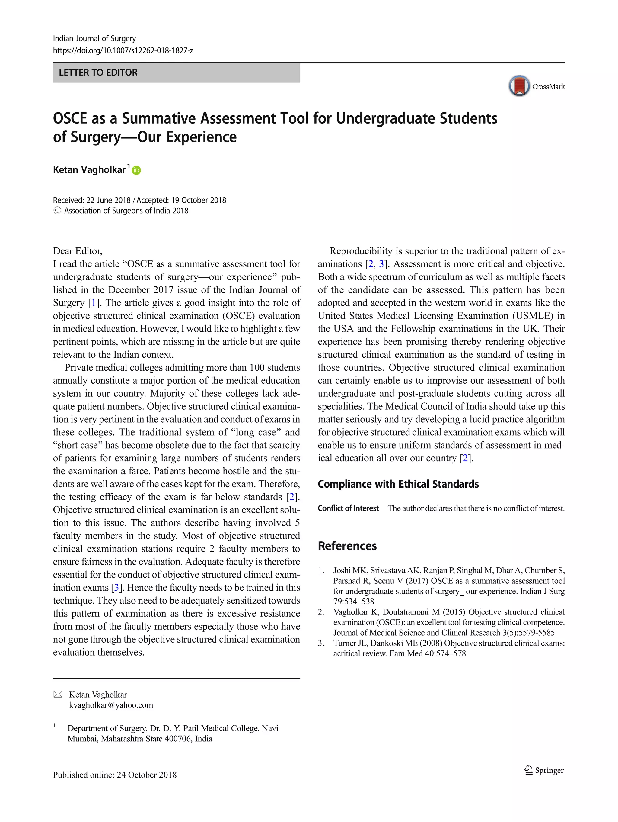 OSCE as a Summative Assessment Tool for Undergraduate Students of ...