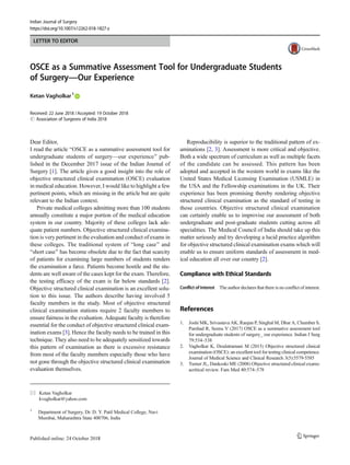OSCE as a Summative Assessment Tool for Undergraduate Students of ...