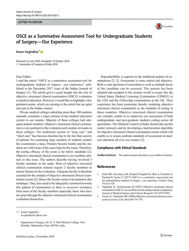 OSCE as a Summative Assessment Tool for Undergraduate Students of ...
