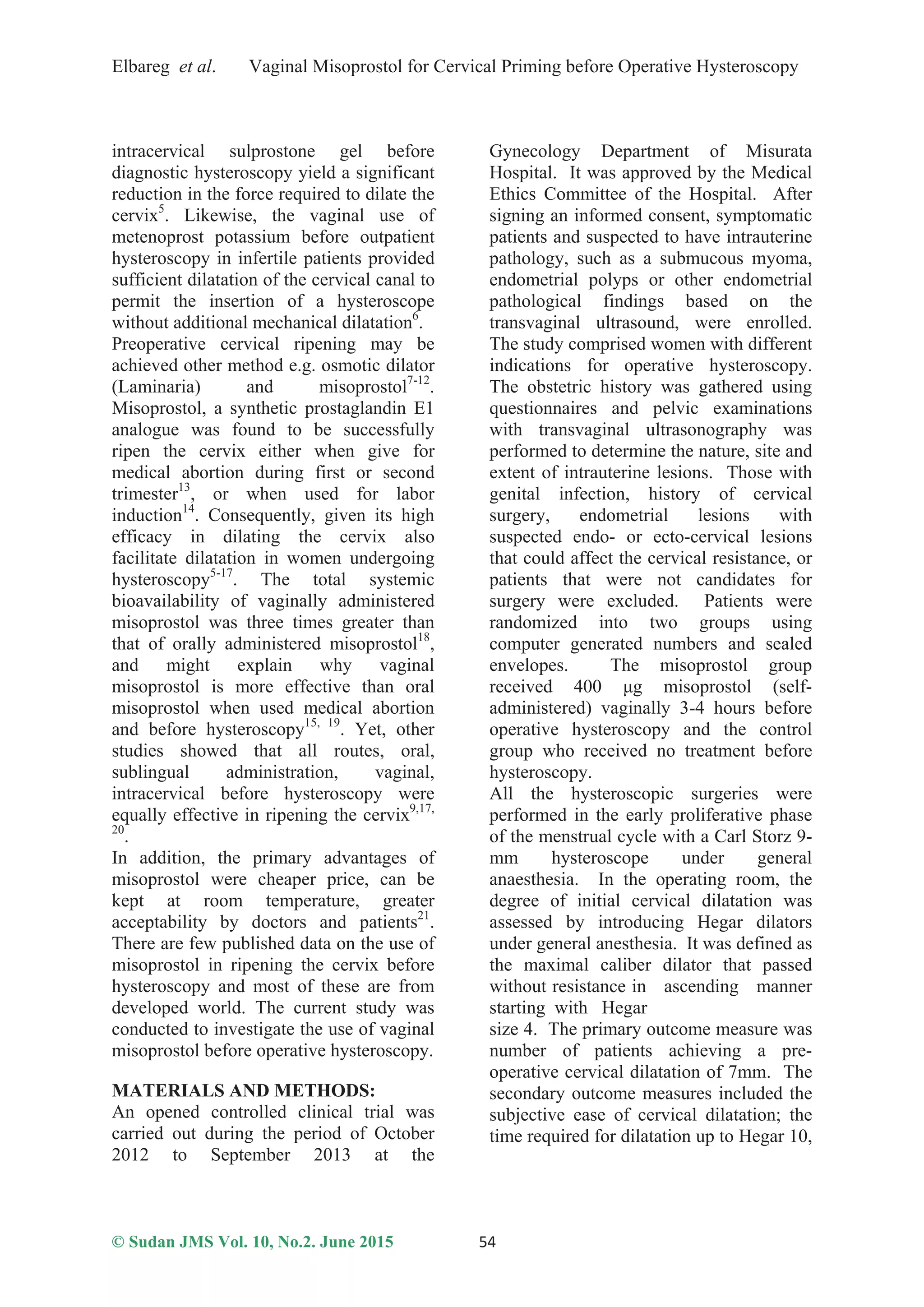 Vaginal misoprostol for cervical priming before operative hysteroscopy ...