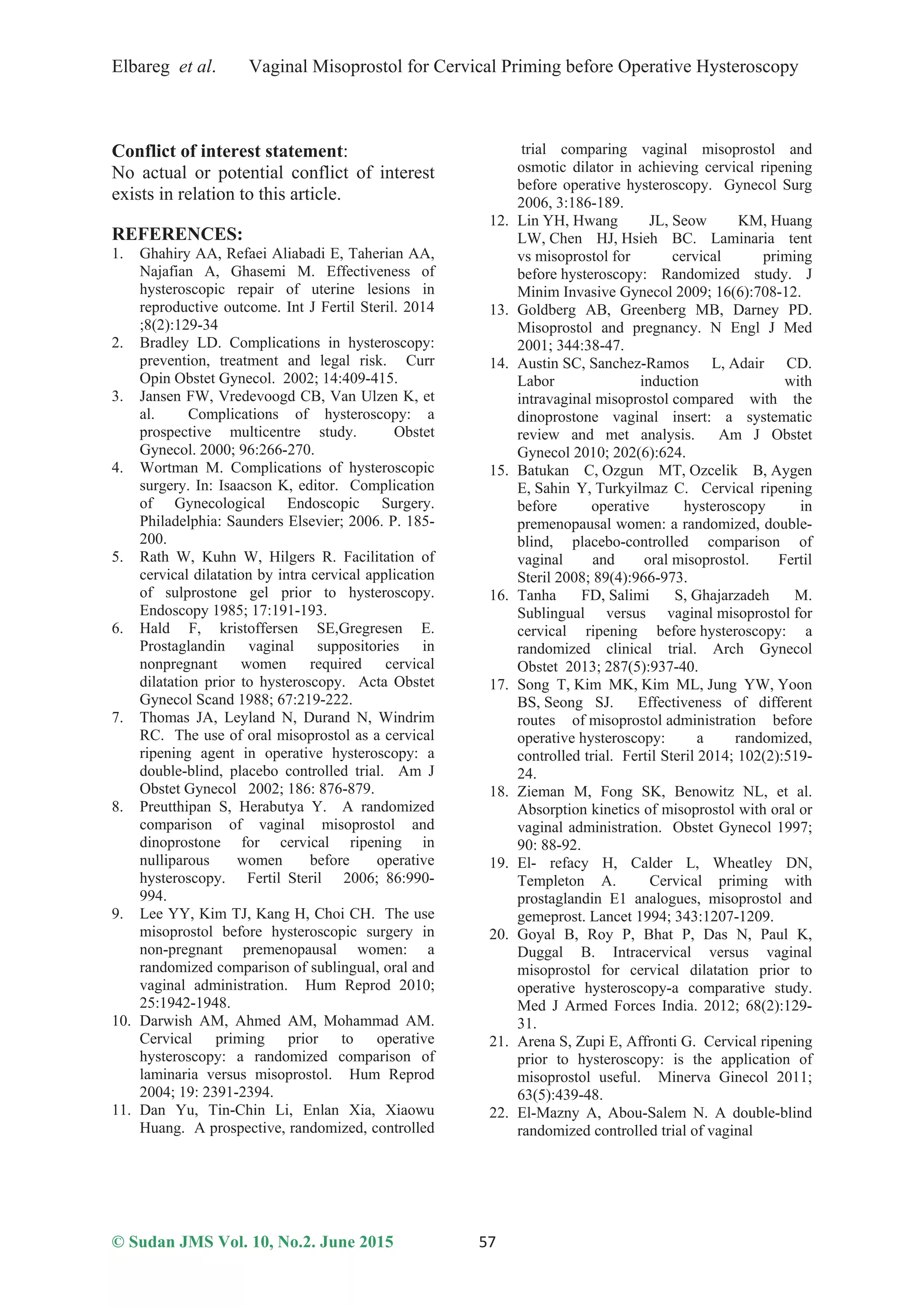 Vaginal misoprostol for cervical priming before operative hysteroscopy ...