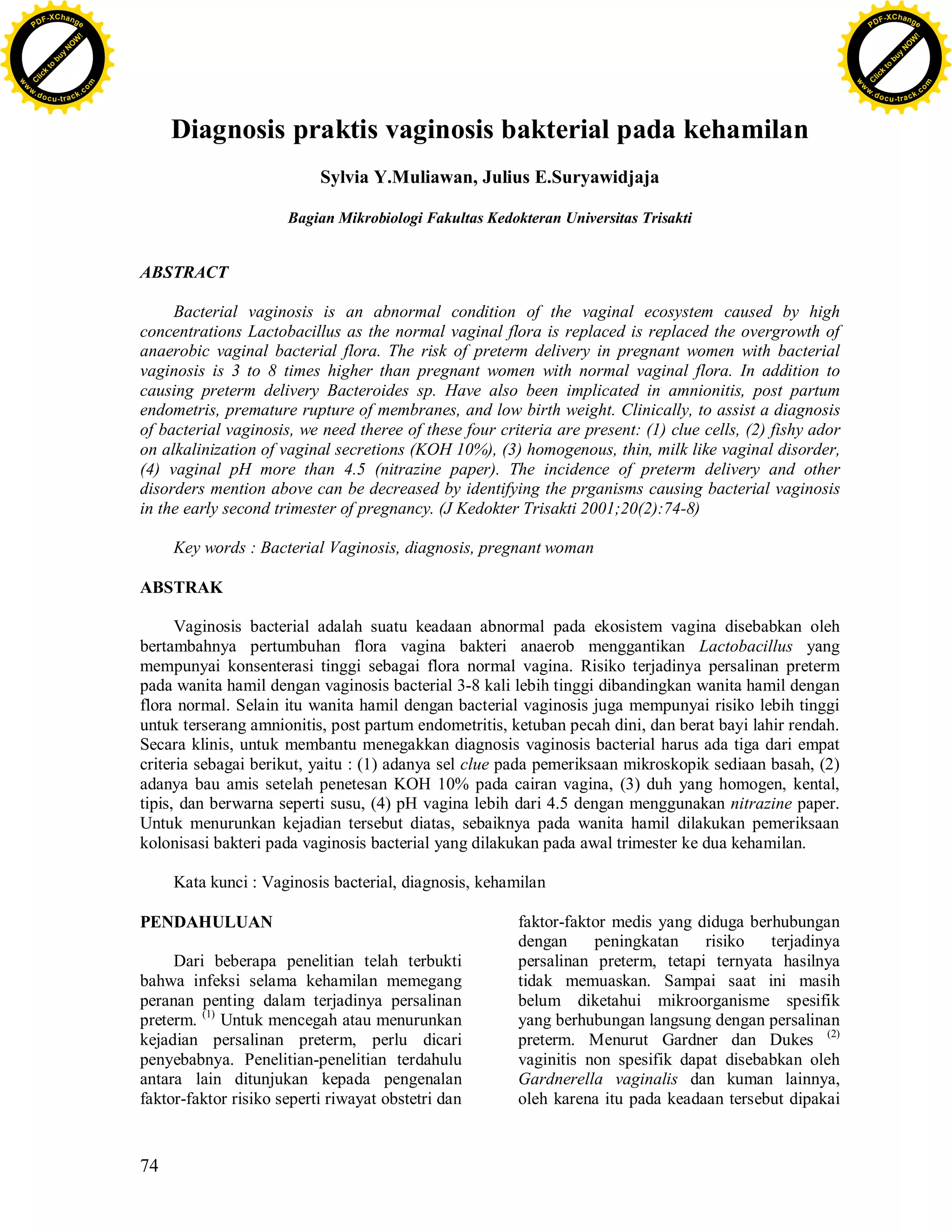 Vaginosis bakterialis pada kehamilan | PDF