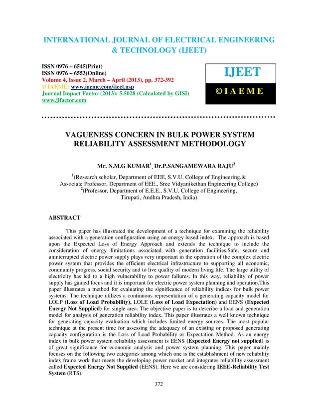 Vagueness concern in bulk power system reliability assessment methodology 2-3-4 | PDF