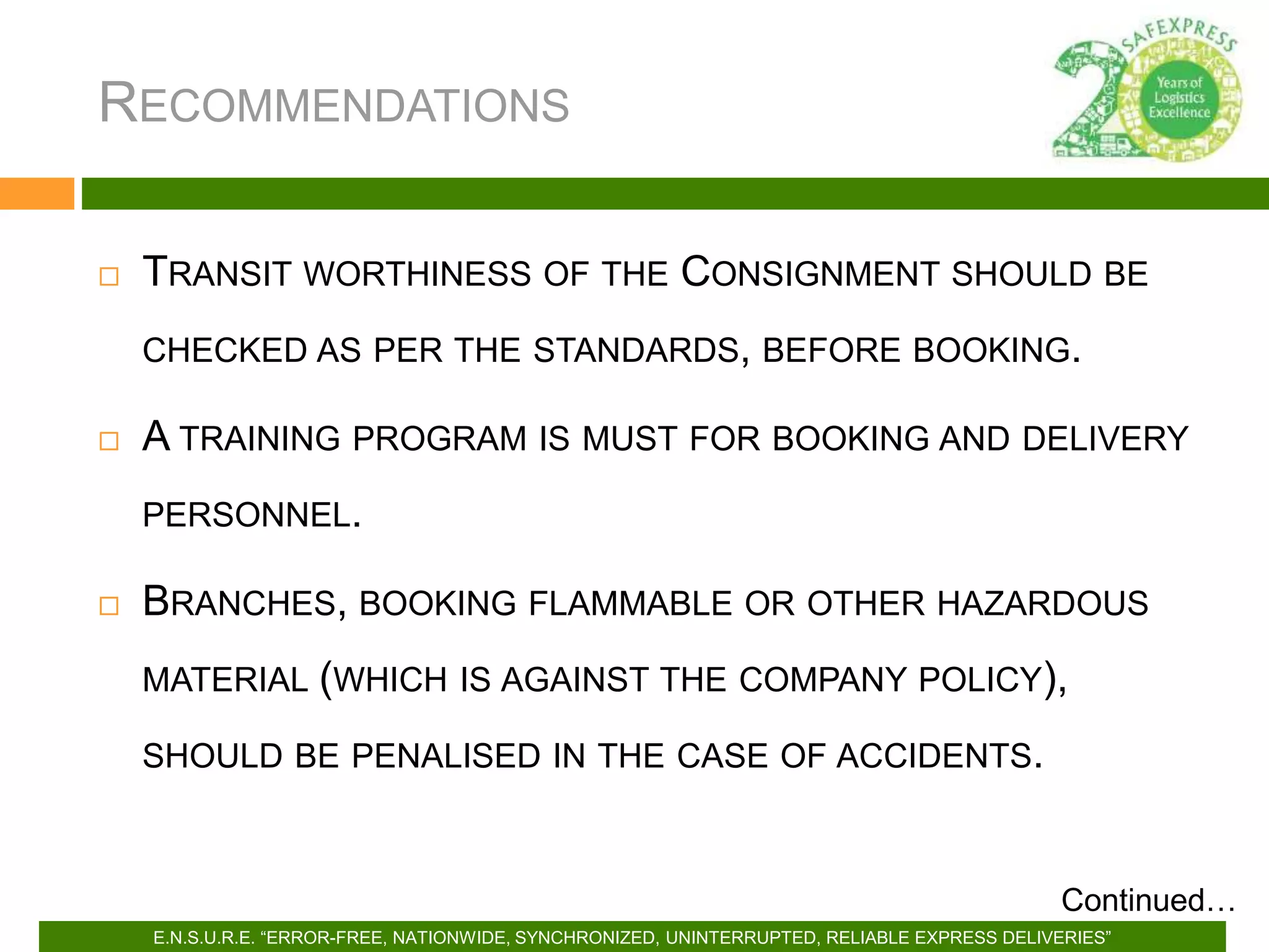 Risk Management Logistics Safexpress Internship | PPTX