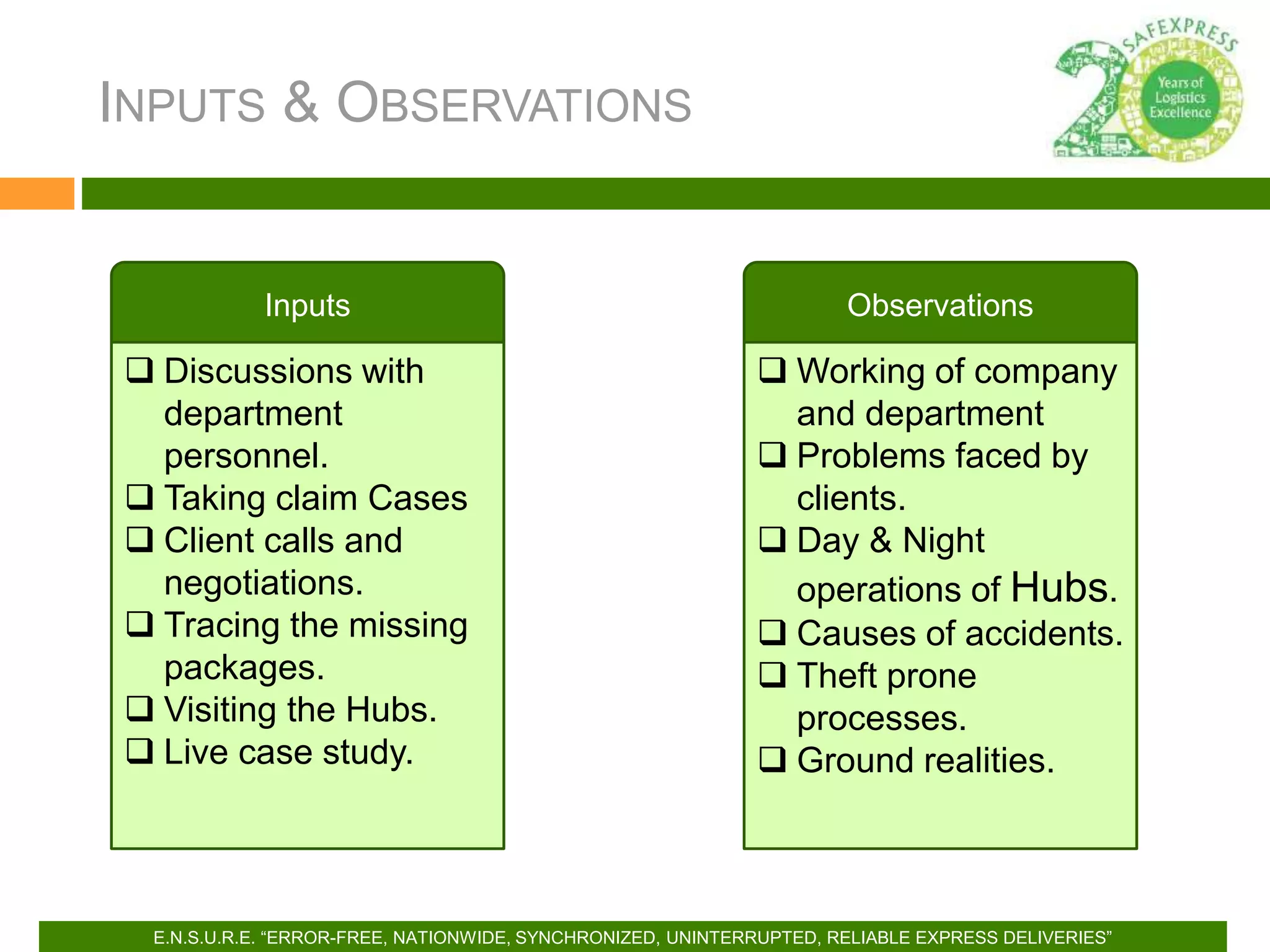 Risk Management Logistics Safexpress Internship | PPTX