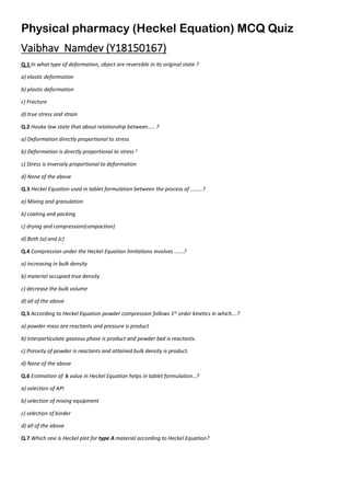 Quiz Questions ( Heckel equation) | PDF