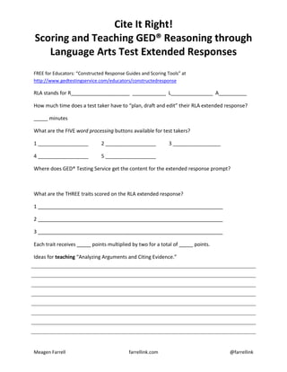 Handout: Cite It Right! Scoring GED RLA Test Extended Responses | PDF