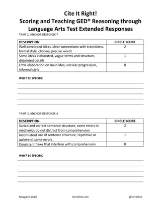 Handout: Cite It Right! Scoring GED RLA Test Extended Responses | PDF