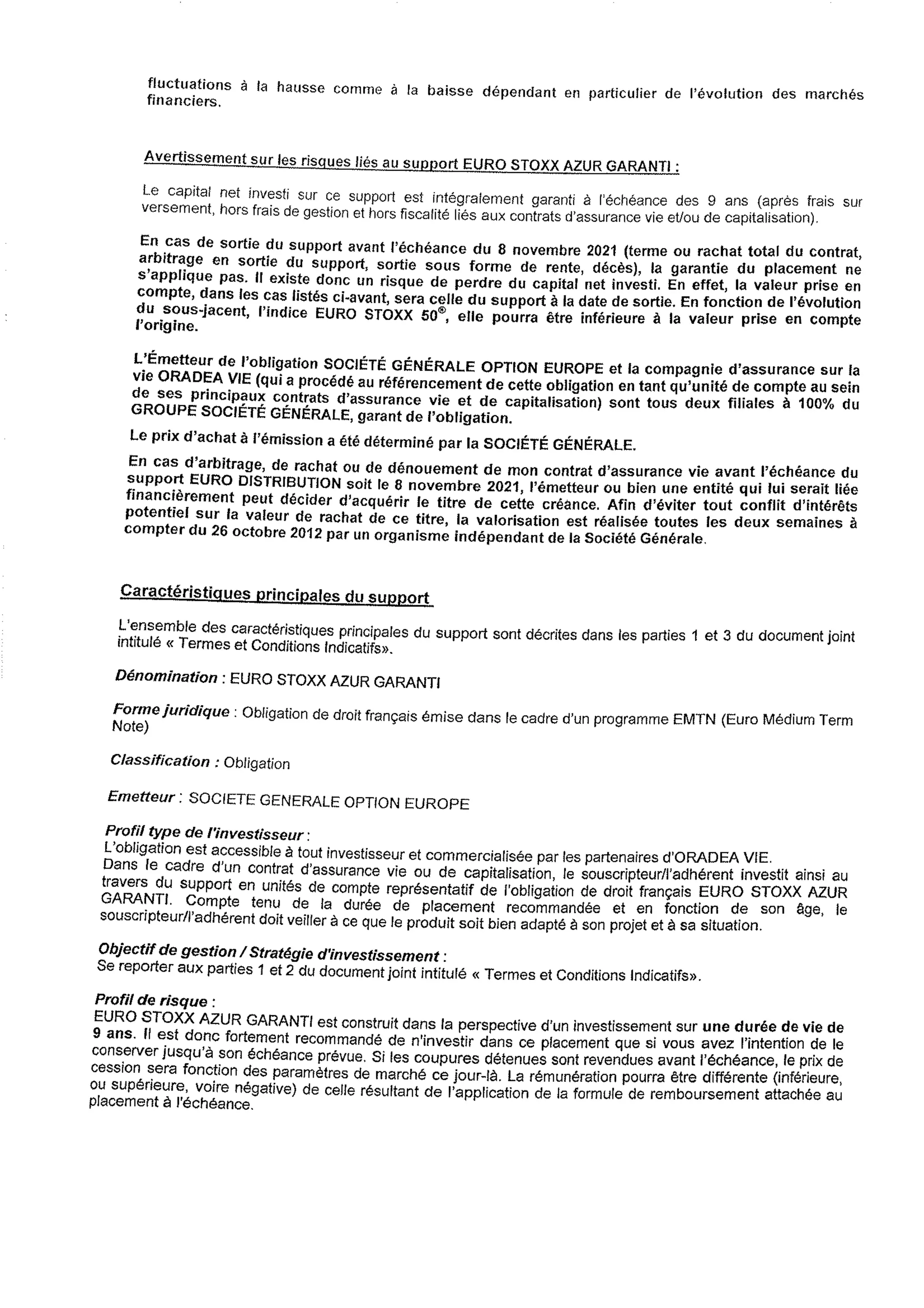 Vaillance courtage euro stoxx azur garanti [annexe2] | PDF
