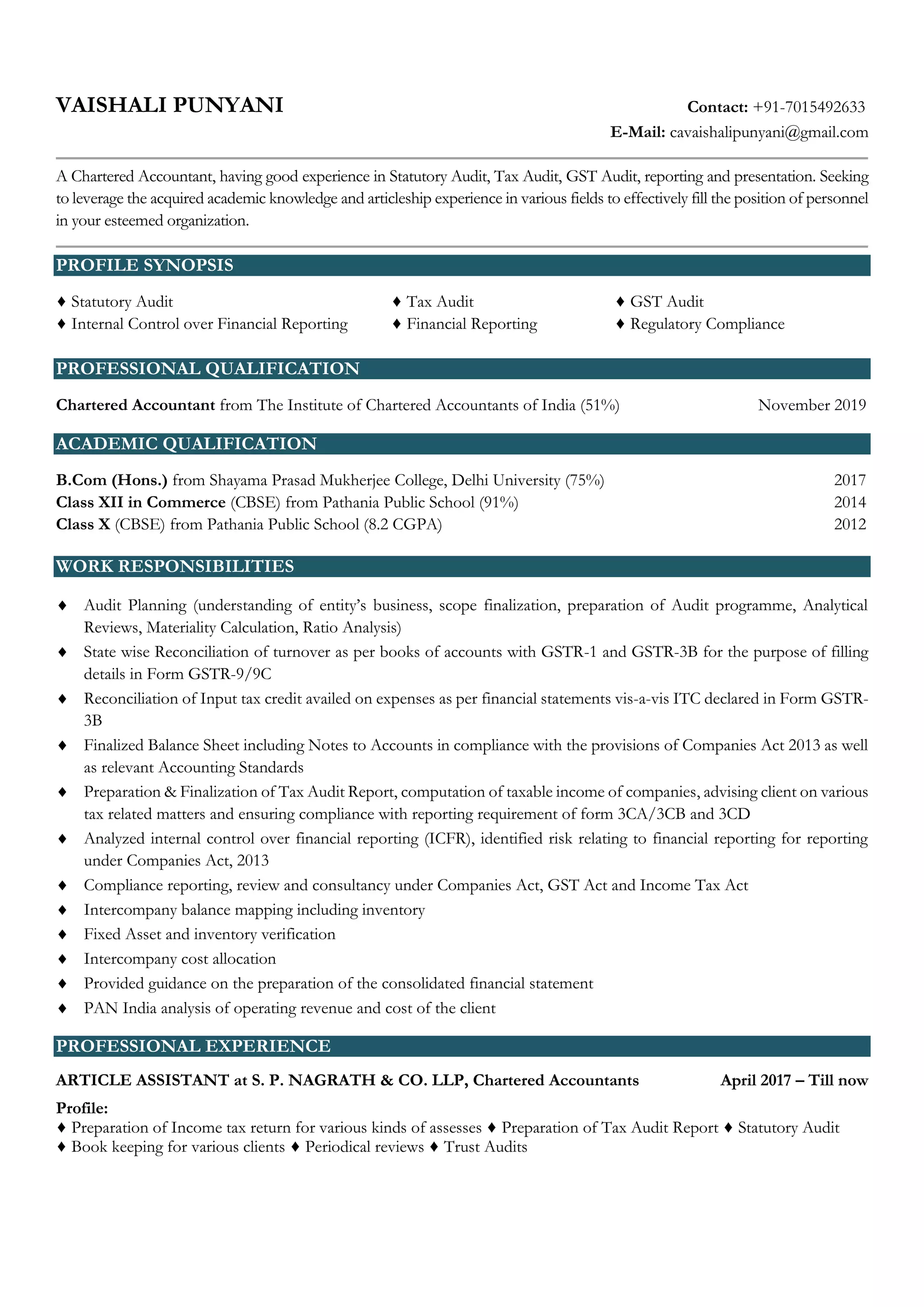 Vaishali punyani cv | PDF
