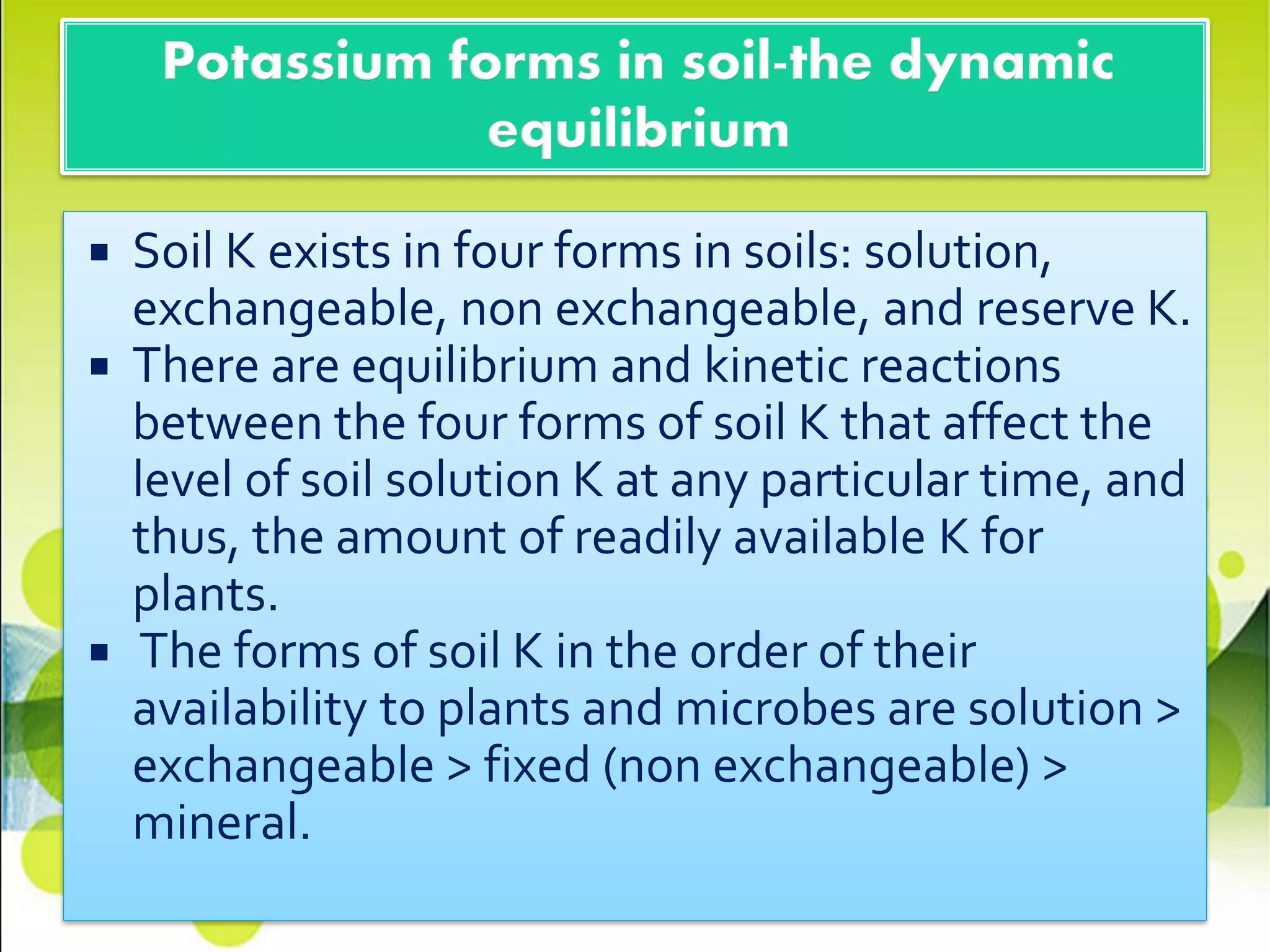 Potassium- Forms,Equilibrium in soils and its agricultural significance ...