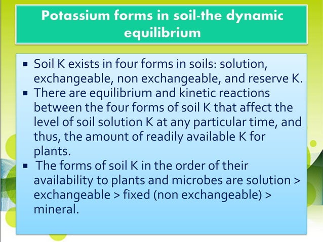 Potassium- Forms,Equilibrium in soils and its agricultural significance ...