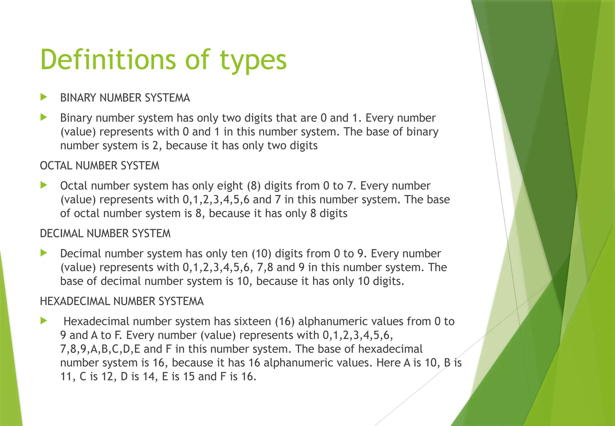 Types of number system , NUMBER SYSTEMNumber systems are the technique ...