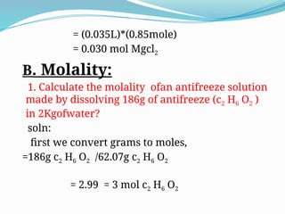 Molarity , molality and normality formula and their calculation | PPTX