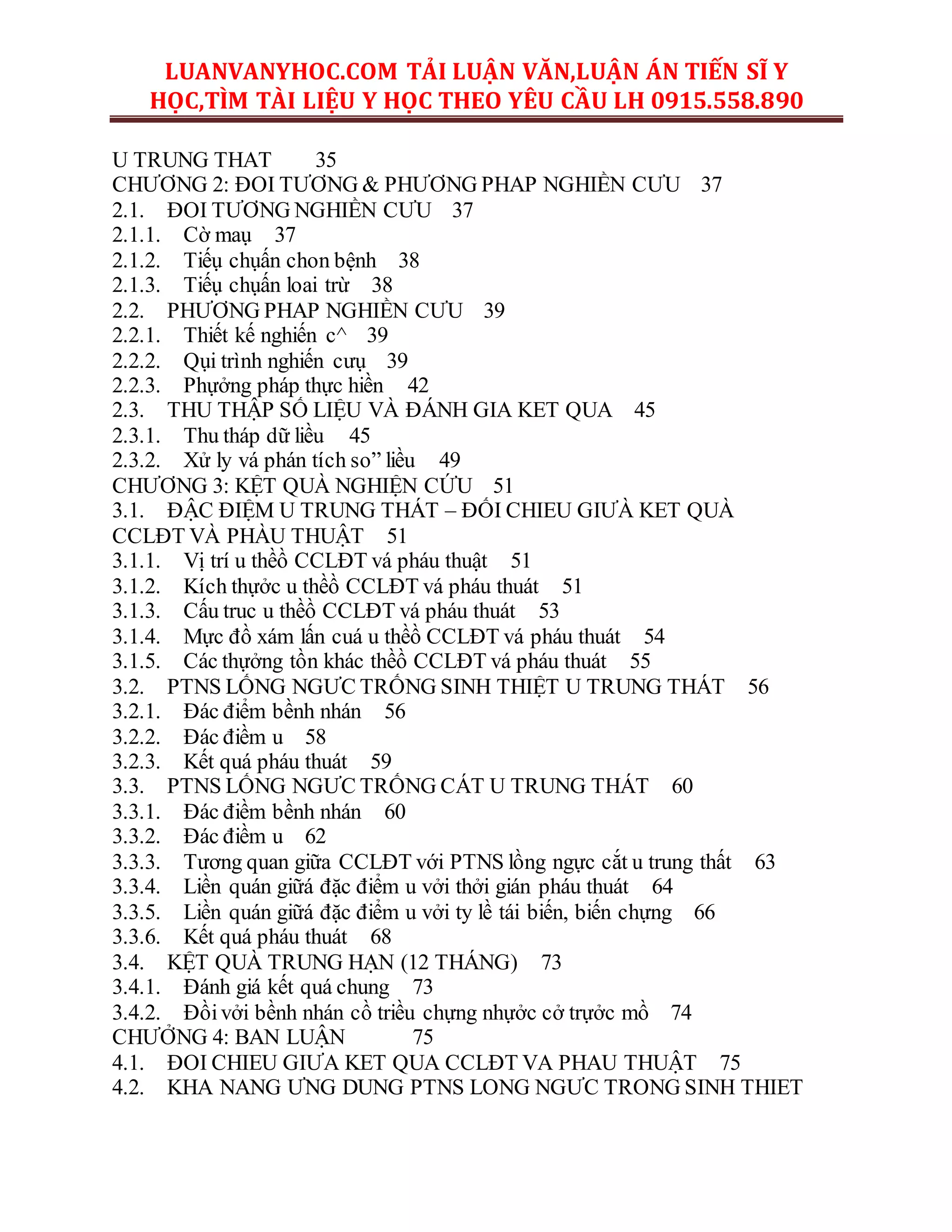 Vai tro phau thuat noi soi long nguc trong chan doan va dieu tri u trung that | DOCX