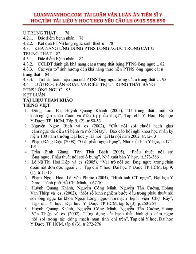 Vai tro phau thuat noi soi long nguc trong chan doan va dieu tri u trung that | DOCX