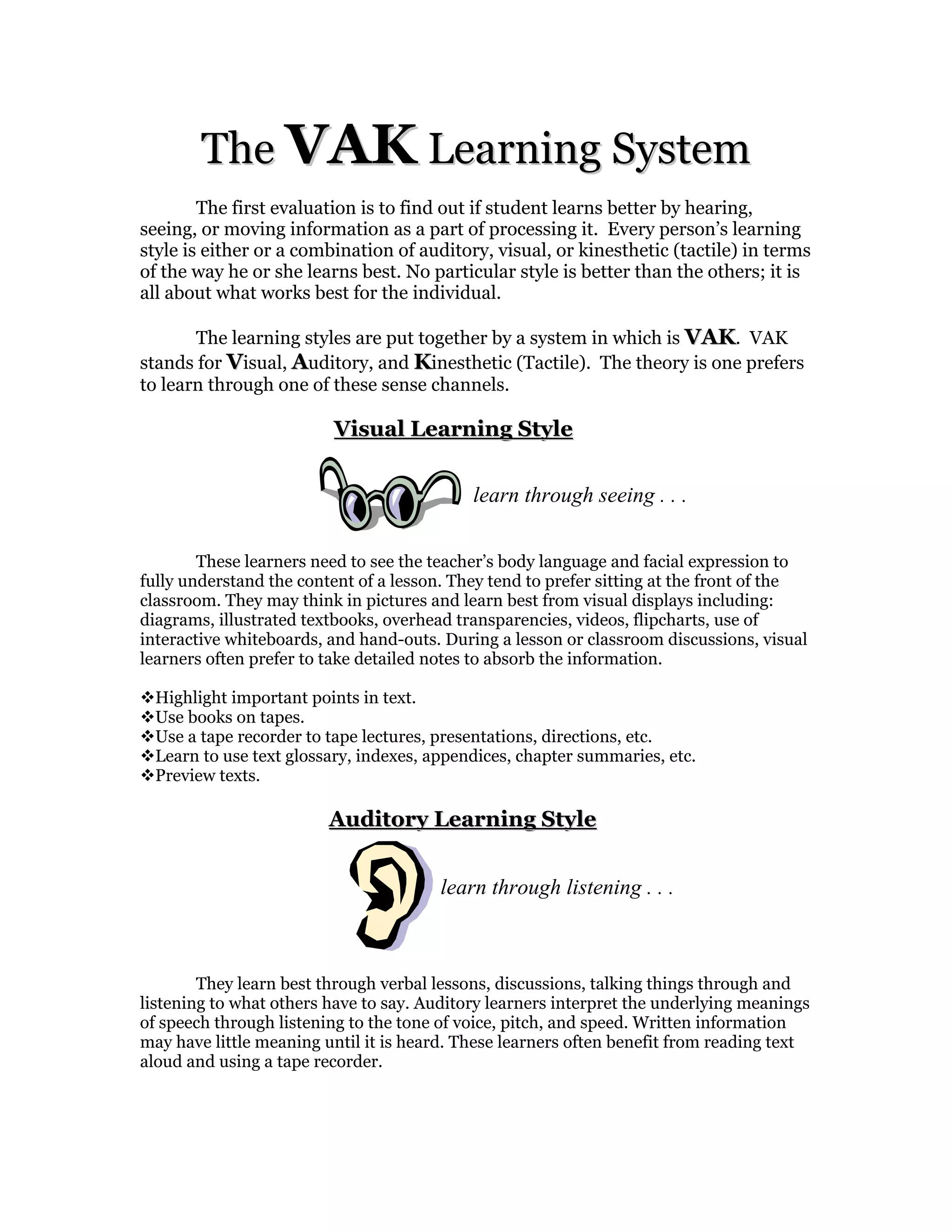 Vak learning styles | PDF