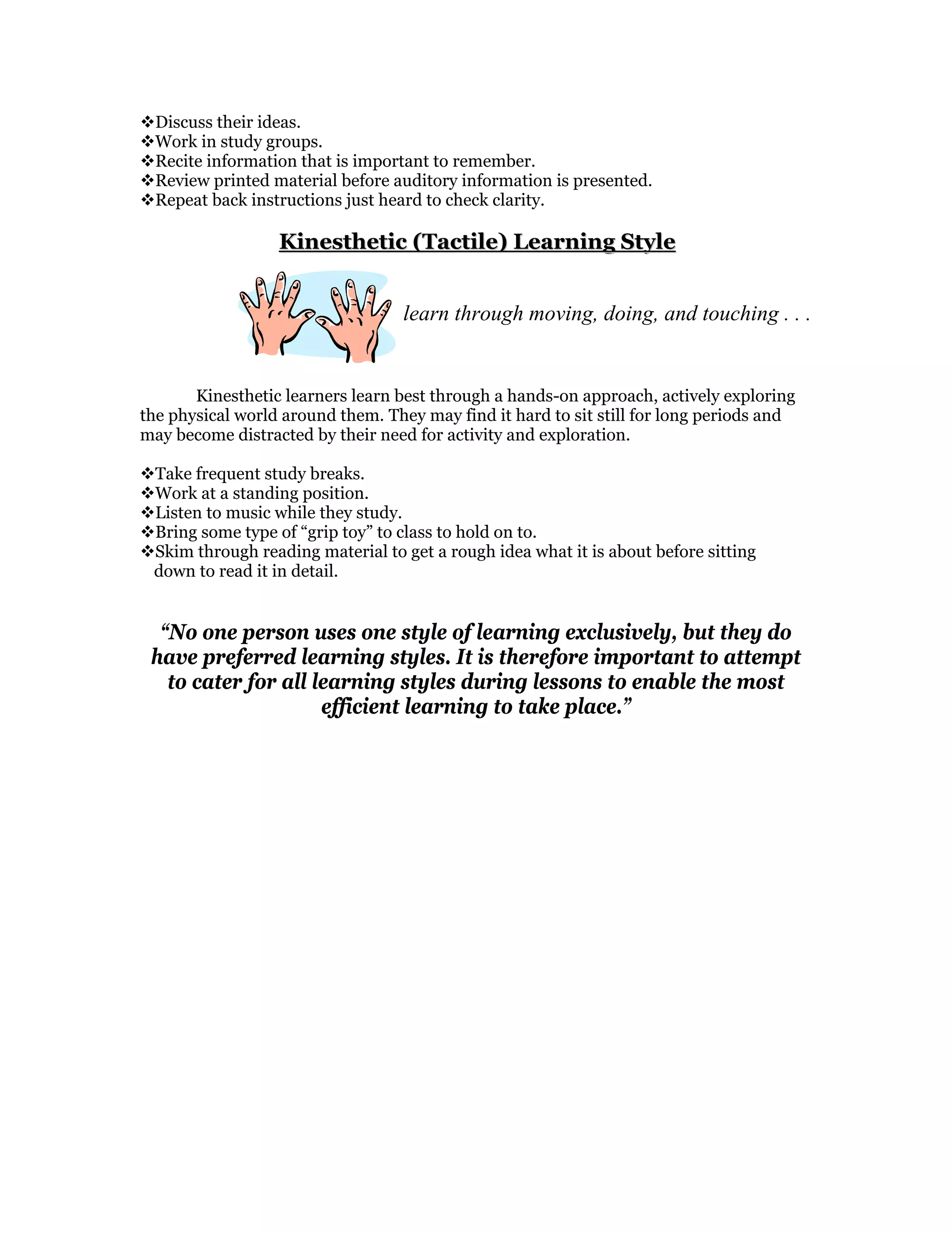 Vak learning styles | PDF