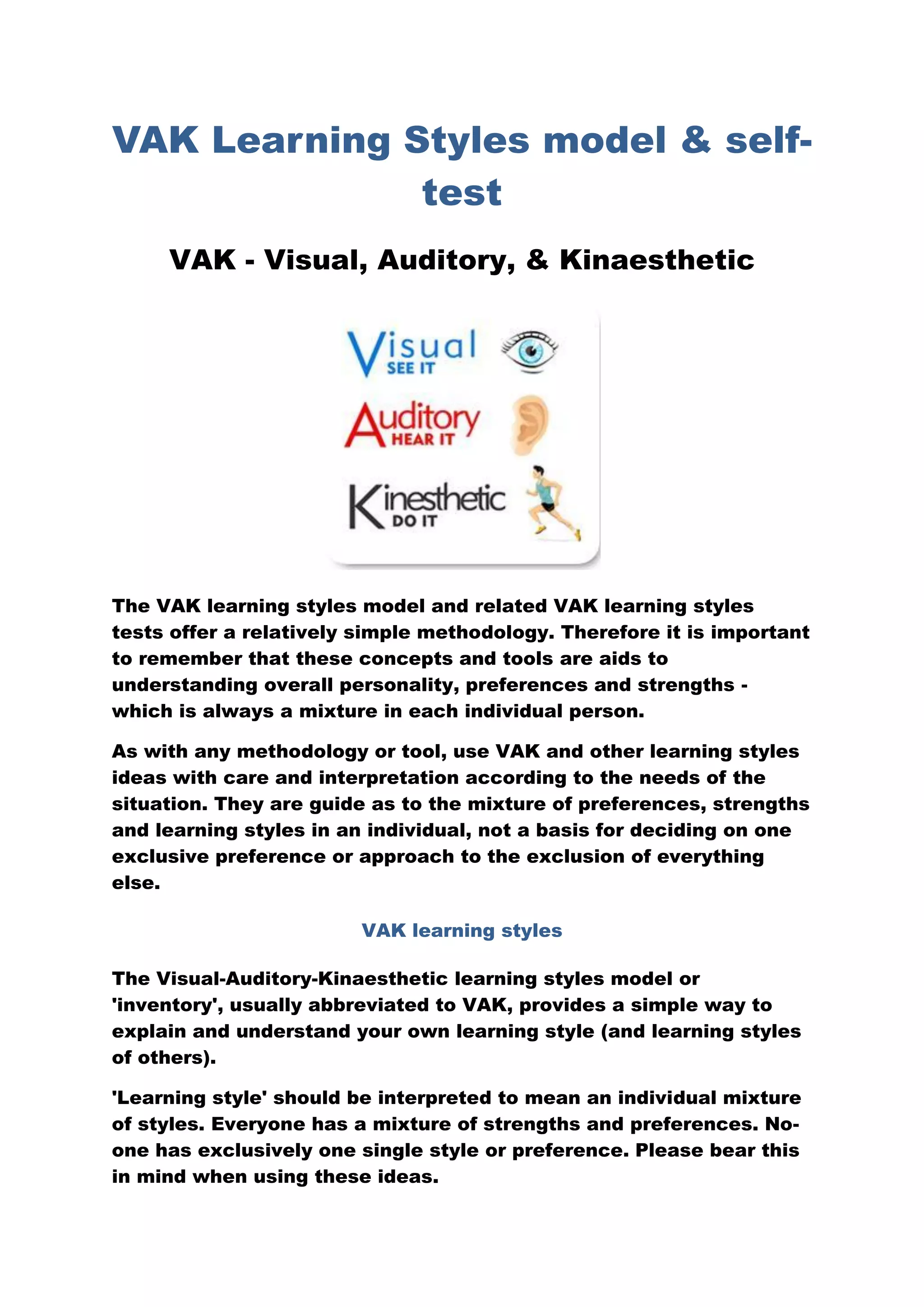 VAK Learning Styles Model | PDF