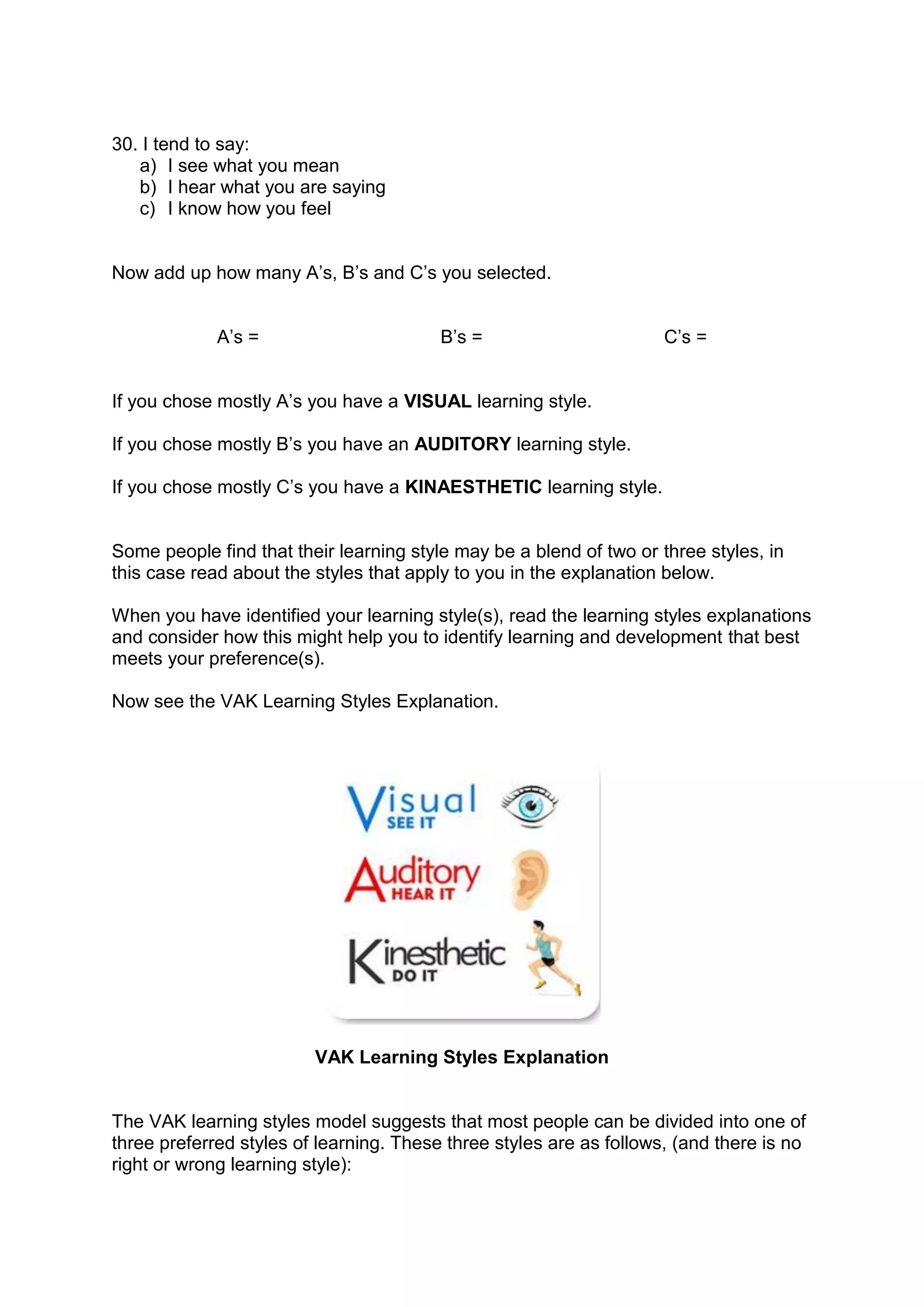 VAK Learning Styles Model | PDF