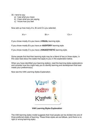 VAK Learning Styles Model | PDF