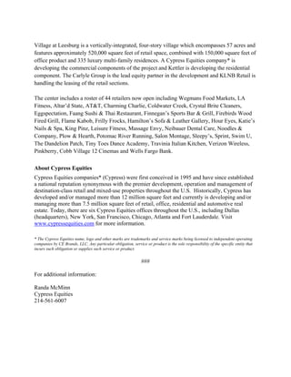 Village at Leesburg Exciting New Community Art Gallery | PDF