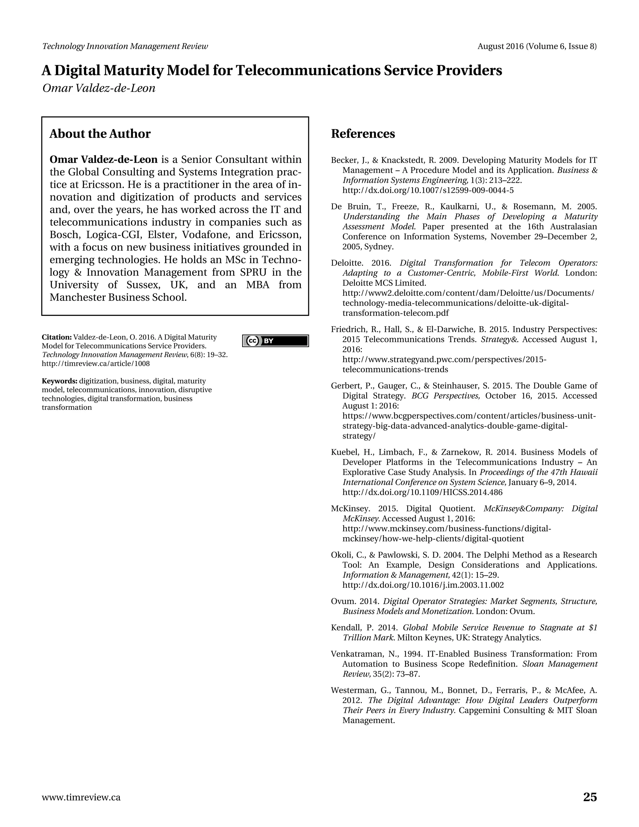 A Digital Maturity Model for Telecommunications Service Providers | PDF